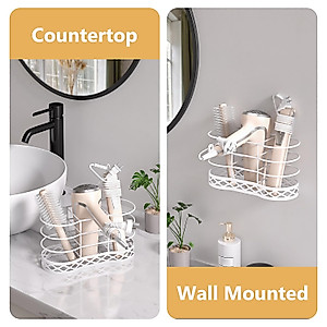 Hair Dryer Holder, White Hair Tool Organizer, Bathroom Organizer for Hair Dryer, Wall Mount Blow Dryer Holder, Curling Iron Holder Cabinet Door, Flat Irons, Curling Straighteners