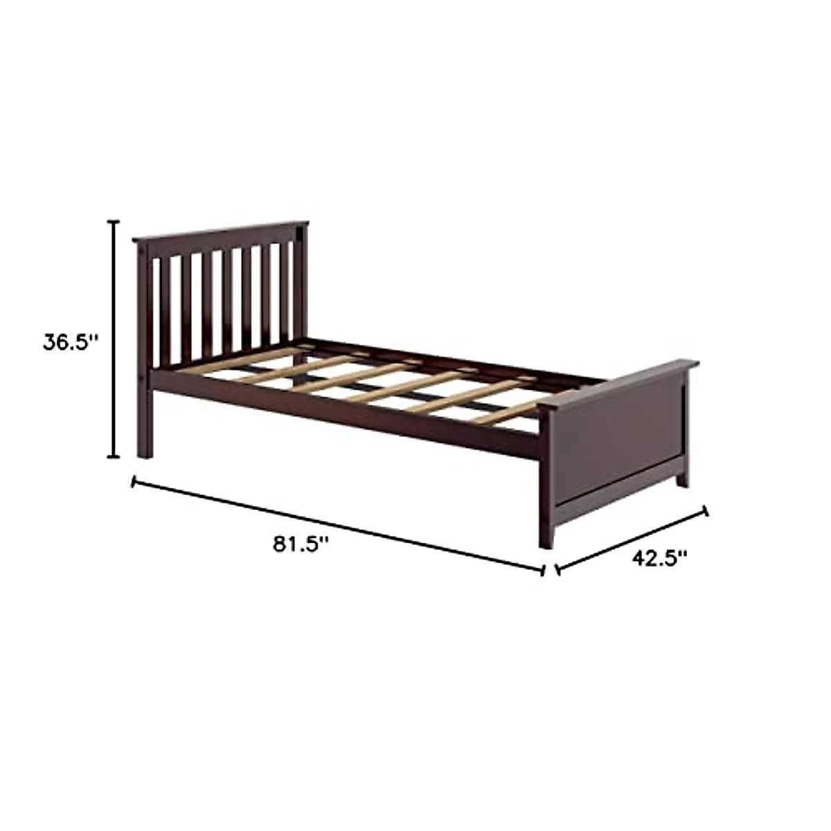 Max & Lily Twin Bed, Wood Bed Frame with Headboard For Kids, Slatted, Espresso