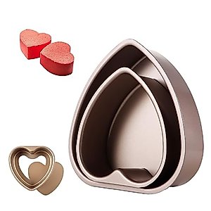 beyonday 2pcs Heart Shaped Cake Pan with Removable Bottom, 6+8 inch Carbon Steel Cake Tray for Wedding Birthday Anniversary, Kitchen Baking Bread Cheesecake Non-stick Cake Mold (Gold)
