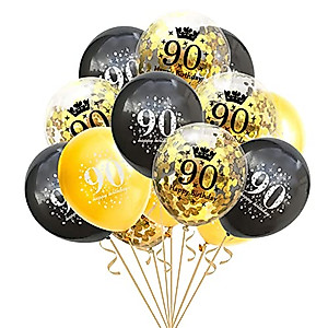 Gold and Black 90th Birthday Balloons Decorations 30Pcs 90th Happy Birthday Confetti Latex Balloons Decorations for Men Women 90th Birthday Anniversary Decorations 12 inch