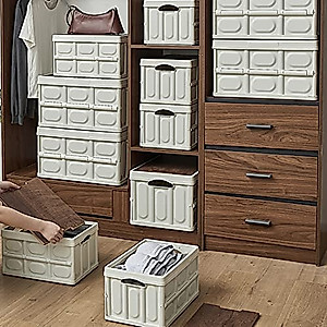 Josphlies Folding Storage Bins with Wood Lid,Collapsible Closet Organizers and Storage Container,Multifunction Plastic Storage Box for Camping,College Dorm Room Essentials,Office,Outdoor,Indoor (30L)