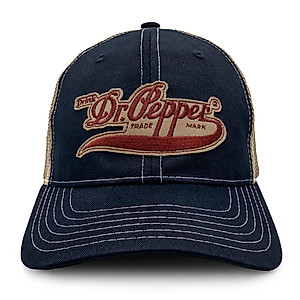 Tee Luv Vintage Drink Dr Pepper Hat - Mesh Back Dr Pepper Soda Baseball Cap (Navy and Beige)