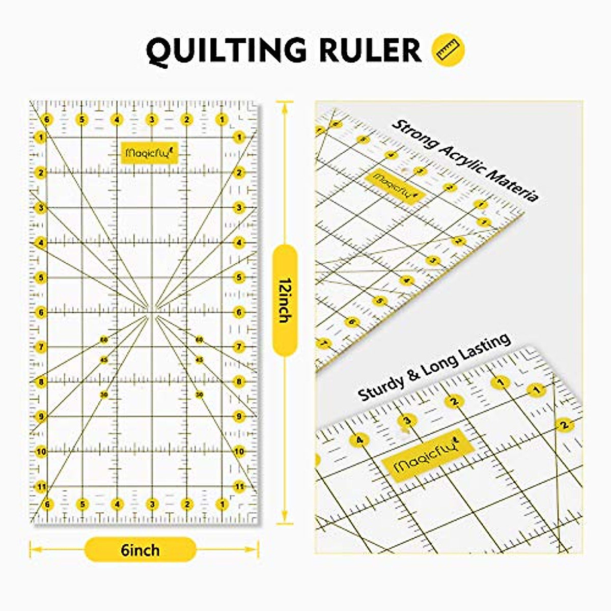 Magicfly Rotary Cutter Set, 45mm and 28mm Fabric Cutters Kit with Extra 10 Blades, A3 Double-Sided Self Healing Cutting Mat, 12x6 Inch Quilting Ruler for Sewing, Fabric Cutting, Art Crafting