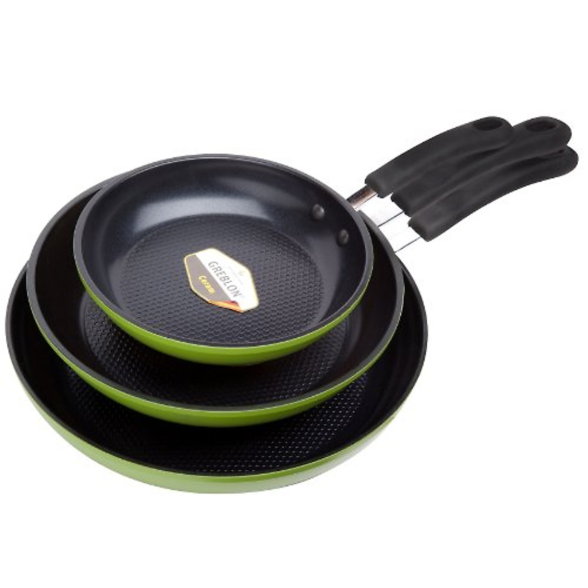 Ozeri Frying Pan 3-Piece Set (8", 10", 12") – 100% PTFE PFC, APEO, GenX, NMP and NEP-Free German-Made Coating, Green