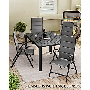 Crestlive Products Folding Patio Chairs Set of 4, Aluminium Outdoor Folding Chairs with Soft Cotton-Padded Seat,Adjustable High Backrest for Camping, Garden, Backyard