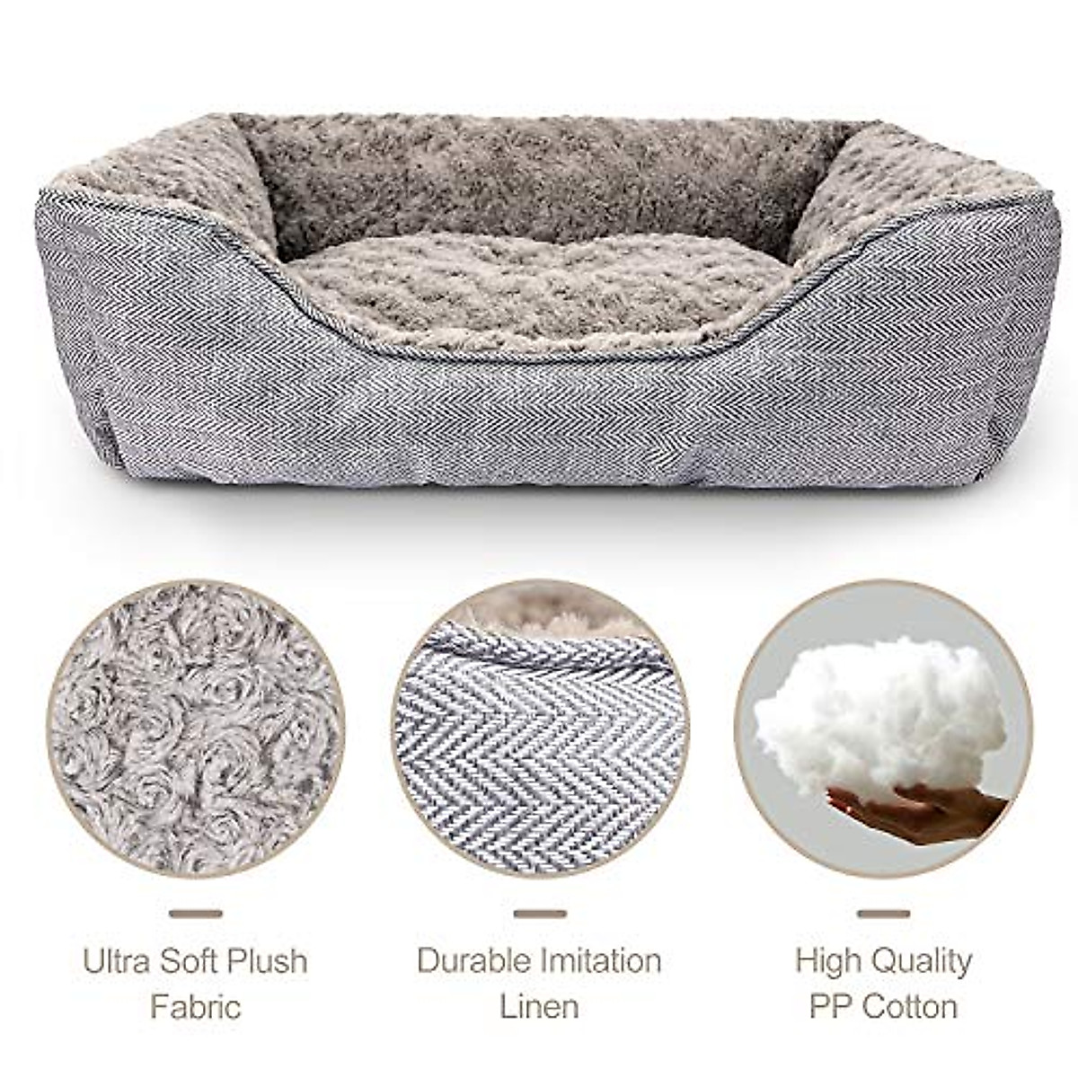 FURTIME Durable Dog Bed for Large Medium Small Dogs Soft Washable Pet Bed Orthopedic Dog Sofa Bed Breathable Rectangle Sleeping Bed Anti-Slip Bottom(25'', Grey)