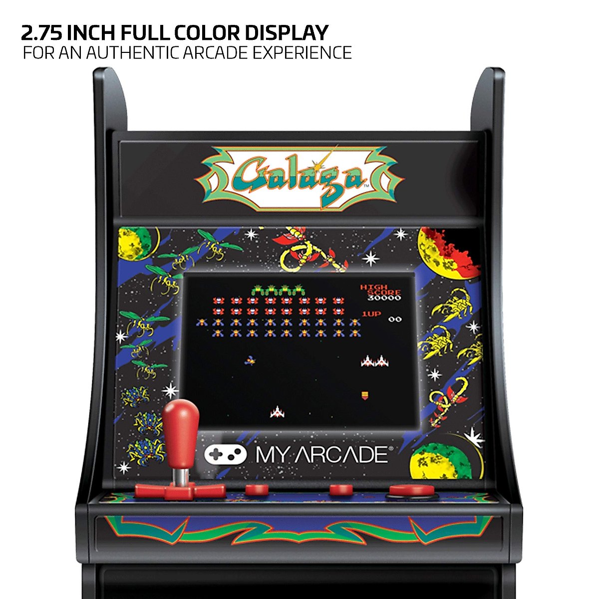 My Arcade Micro Player Mini Arcade Machine: Galaga Video Game, Fully Playable, 6.75 Inch Collectible, Color Display, Speaker, Volume Buttons, Headphone Jack, Battery or Micro USB Powered