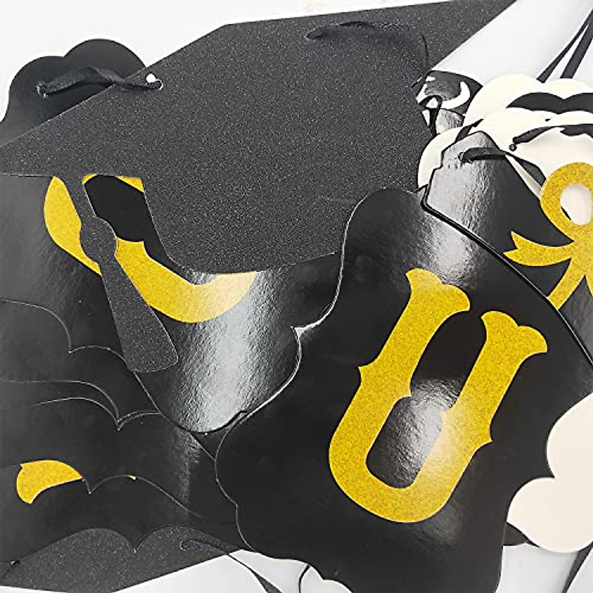 PTFNY We Are So Proud Of You Banner Black Gold Glittery Graduation Bunting Banner Garland with Graduation Cap and Diploma Signs for 2022 Graduation Party Decorations High School College Grad Party Supplies
