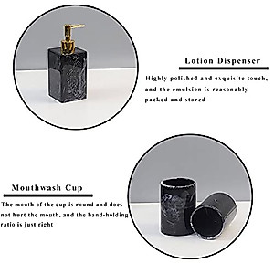 Liquid Hand Soap Dispenser for Bathroom Bathroom Accessories Set - 6Pcs Countertop Bath Set for Hotel Restroom Soap Dispense Toothbrush Holder Tumbler Soap Dish and Tray Resin Marble Black Premium Kit