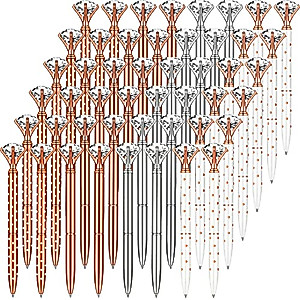 48 Pcs Big Diamond Pens Bulk for Bridal Shower Wedding Gift Crystal Metal Bling Ballpoint Pens with Black Ink for Women Bridesmaid Coworkers Office School Supplies (rose gold, silver, white )(rose gold, silver, white)