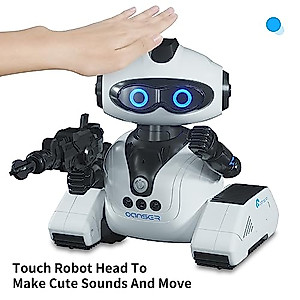 ACECHUM Emo Robot Toys for Kids, Rechargeable Remote Control Smart Robots with Gesture Sensing, Fun Recording and Shining LED Eyes, Toys for 3 4 5 6 7 8-12 Year Old Boys Girls Gifts (White)