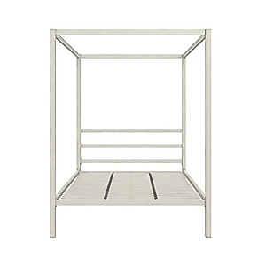 DHP Modern Metal Canopy Platform Bed with Minimalist Headboard and Four Poster Design, Underbed Storage Space, No Box Spring Needed, Full, White