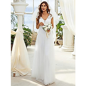 Ever-Pretty Women's Cap Sleeve Lace A-line V-Neck Long Evening Dress for Wedding Party White US8