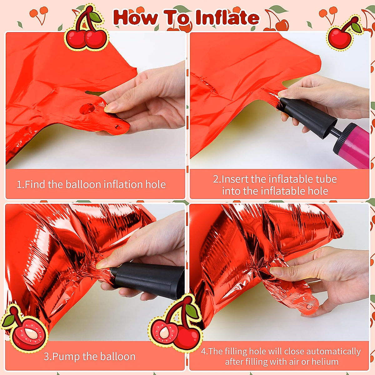 6Pcs Cherry Balloons,20 Inch Cherry Fruit Balloons For Fruit Cherry Theme Birthday Wedding Baby Shower Party Decoration