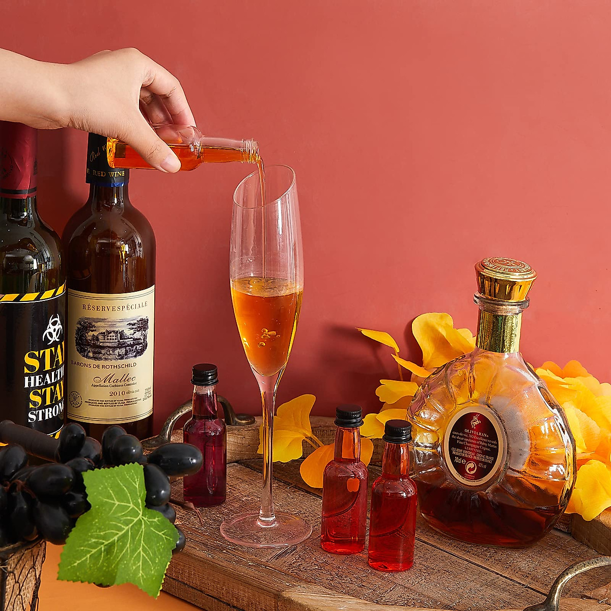 30 Pcs Mini Liquor Bottles Plastic Empty Spirit Bottle with Black Screw Cap Mini Wine Bottles Hot Sauce Bottles Shot Bottles with Caps Liquid Funnel Easy Pouring Party, 1.7 oz