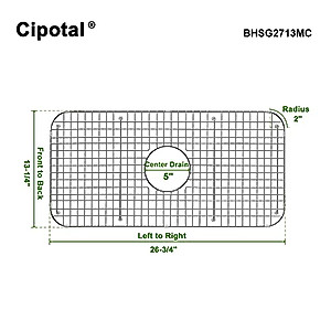 CIPOTAL 26.8 in. x 13.2 in. Centre Drain Sink Grid with Supersoft Silicone Feet in 304 Grade Stainless Steel