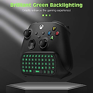 TiMOVO Green Backlight Keyboard for Xbox One, Xbox Series X/S,Wireless Chatpad Message KeyPad with Headset & Audio Jack,Mini Game Keyboard Fit Xbox One/One S/One Elite/2, 2.4G Receiver Included, Black