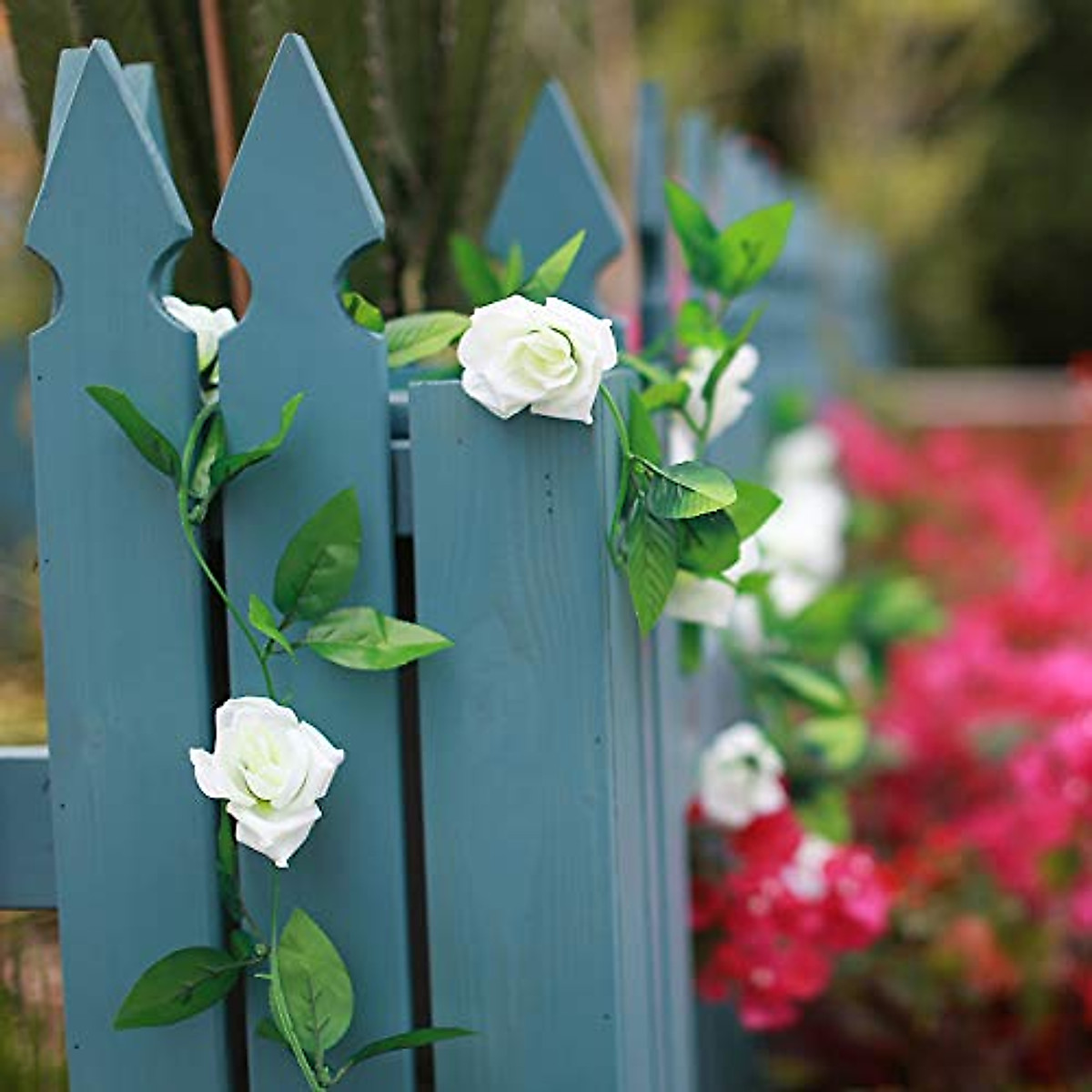 LikSoor 4 Pcs 28Ft Flower Garland White Fake Roses Vines Bedroom Aesthetic Spring Summer Hanging Artificiales para Decoracion for Room,Tea Party,Wedding Arch Decor…