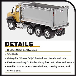 Diecast Masters 1:64 Caterpillar CT-660 Ox Stampede Dump Truck, Play & Collect Series Cat Trucks & Construction Equipment | 1:64 Scale Model Diecast Collectible | Diecast Masters Model 85633
