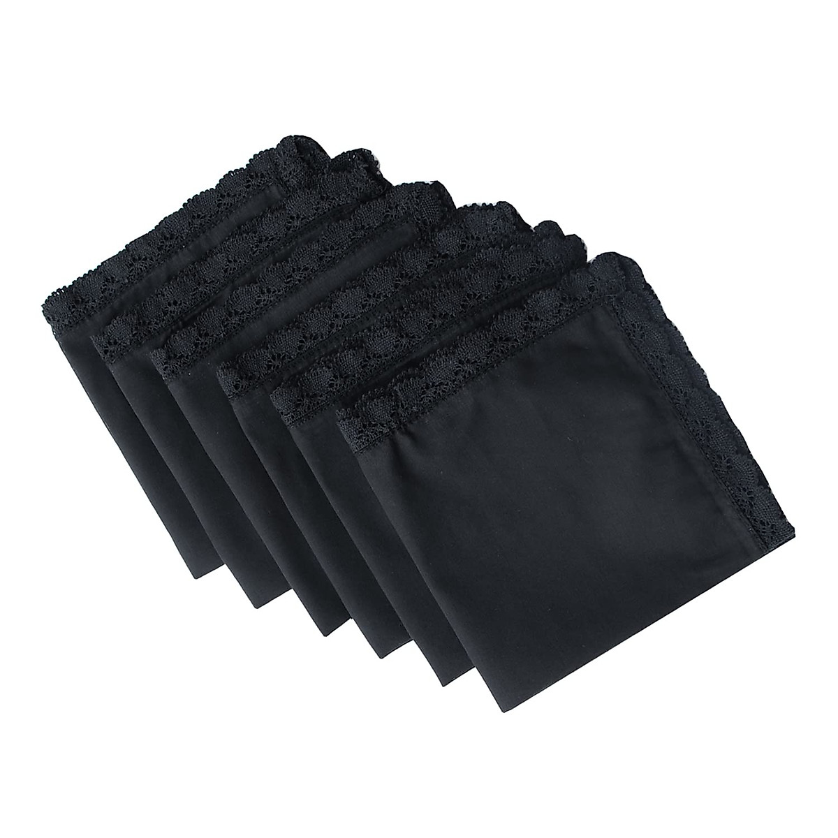 MemoryHanky Ladies Bridal Wedding Crochet Lace Handkerchiefs Black Cotton Hankies 6PCS