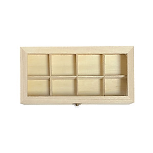 Cregugua 2 Pack Unfinished Wooden Box with Glass Lid, Wood Jewelry Storage Tray Box,8 Compartment Organizer 12.6 x 6.3 x 2.4 In