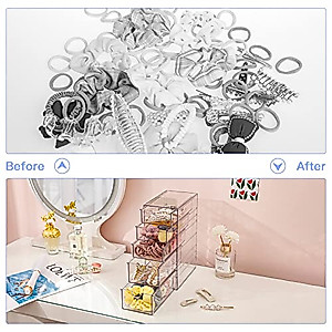 FABROK Clear Hair Accessory Organizer Box with 5 Drawers, Compact Storage Organization Drawers Set for Cosmetics, Glasses, Stationery, Stackable Storage Containers Box for Bathroom, Closet, Desk, Office