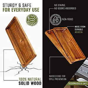 Strova Wood Serving Platters and Charcuterie Trays, Set of 2, Rustic Wooden Servers with Raised Edge, Serve Cheese, Sushi, Holiday Snacks, and More
