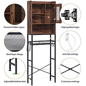 Labonida Over The Toilet Storage Cabinet - 5-Tier Freestanding Bathroom Organizer - Retro Space Saver Toilet Shelf - Multi-Function Display Shelves with Door