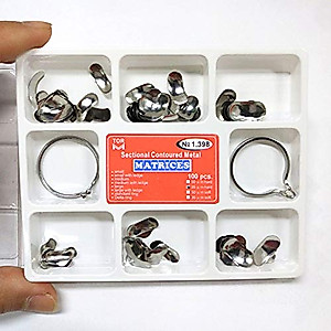 100Pcs Dental 35μm Sectional Contoured Metal Matrices 2 Rings To Fill Tooth