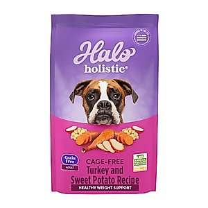 Halo Purely for Pets Holistic Dog Food, Complete Digestive Health Grain Free Cage-Free Turkey and Sweet Potato Recipe, Healthy Weight Support, Dry Dog Food Bag, Adult Formula, 10-lb Bag