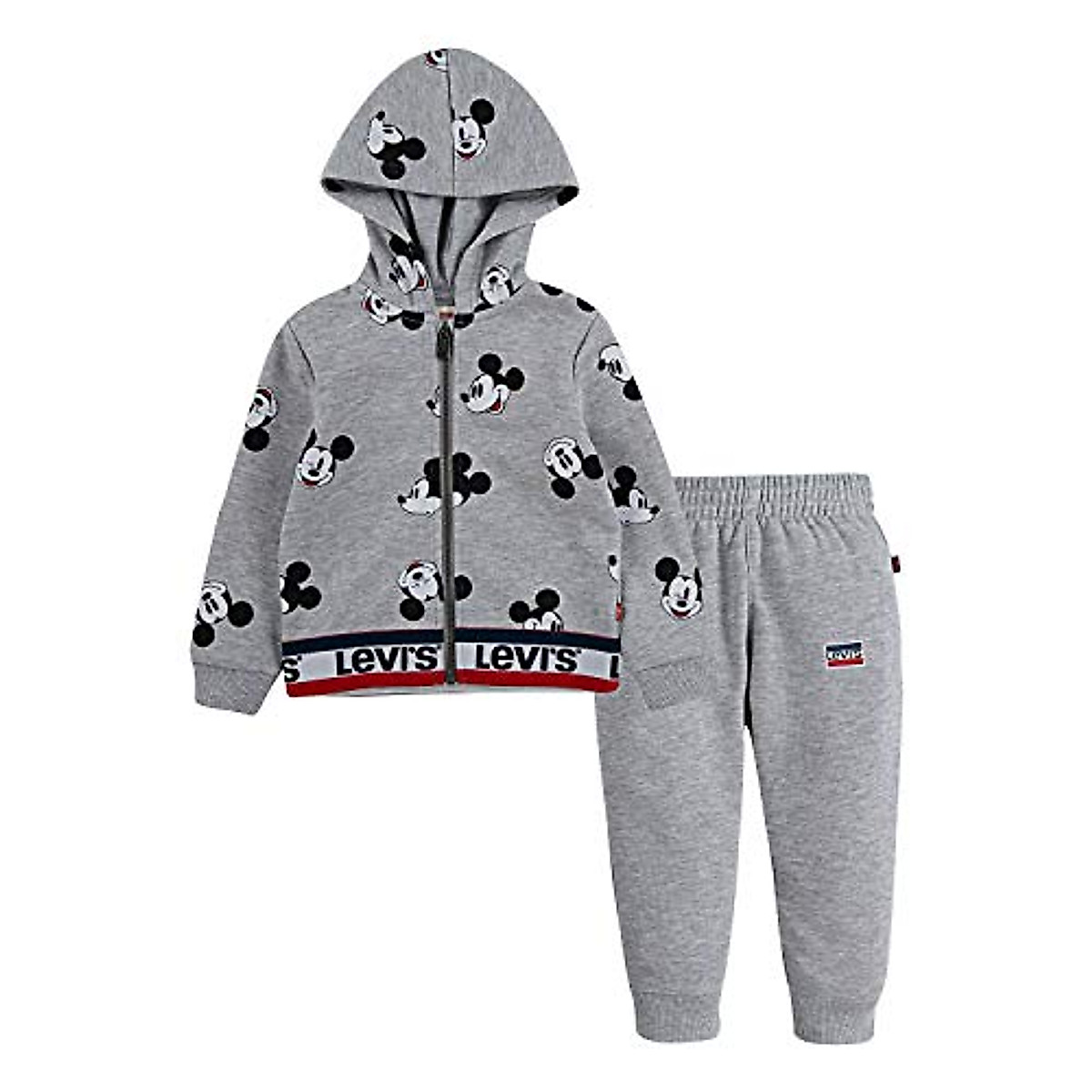 Levi's Baby Boys' Big Hoodie and Joggers 2-Piece Outfit Set, Grey Heather Mickey, 6