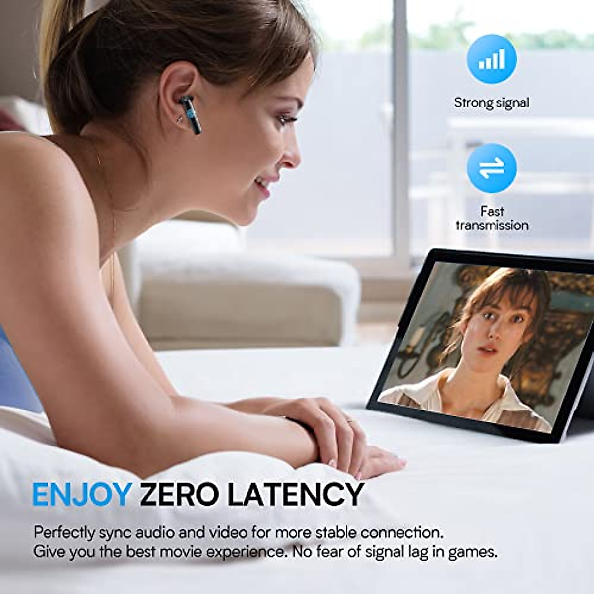 Lasuney T72 True Wireless Earbuds, IPX7 Waterproof Bluetooth Earbuds, 30H Cyclic Playtime Headphones with Charging Case and mic for iPhone Android, in-Ear Stereo Earphones Headset for Sport