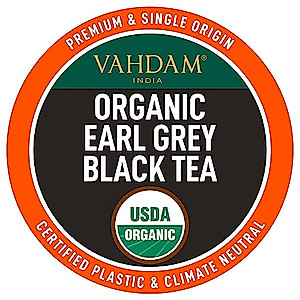 VAHDAM, Organic Earl Grey Black Tea K Cup (18 Pods) Keurig Compatible | USDA Organic Black Tea Pods with Citrusy Bergamot, Med Caffeine | BPA Free & Recyclable Pods, Single Serve