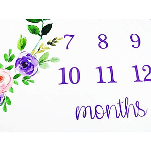 Baby Monthly Milestone Blanket Newborn Girls Purple Flower Elephant Photo Props Shoots Backdrop Personalized Photography Growing Infants Toddlers Swaddle Blanket Includes Wreath Frame