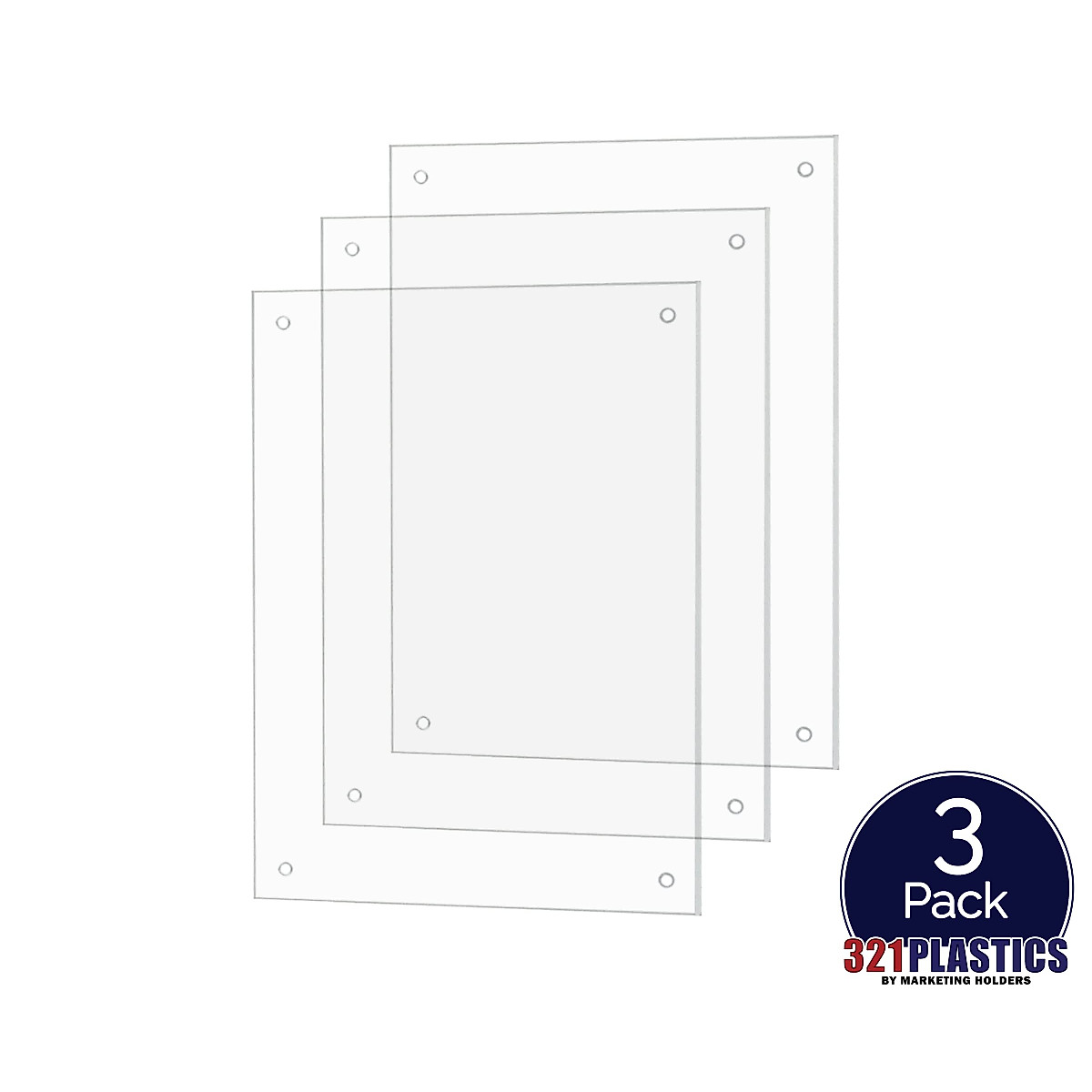 3 Pack Clear Acrylic Wall Protector with Pre Drilled Holes 5" x 7" Protective Plate 5/64" Thick Business or Home Use Dirty Hand and Fingerprint Shield by Marketing Holders