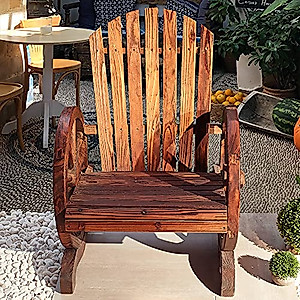 PatioFestival Adirondack Chairs Set of 2 Brown Outdoor Wooden Patio Chair with Wagon Wheel Armrest Wood Knots