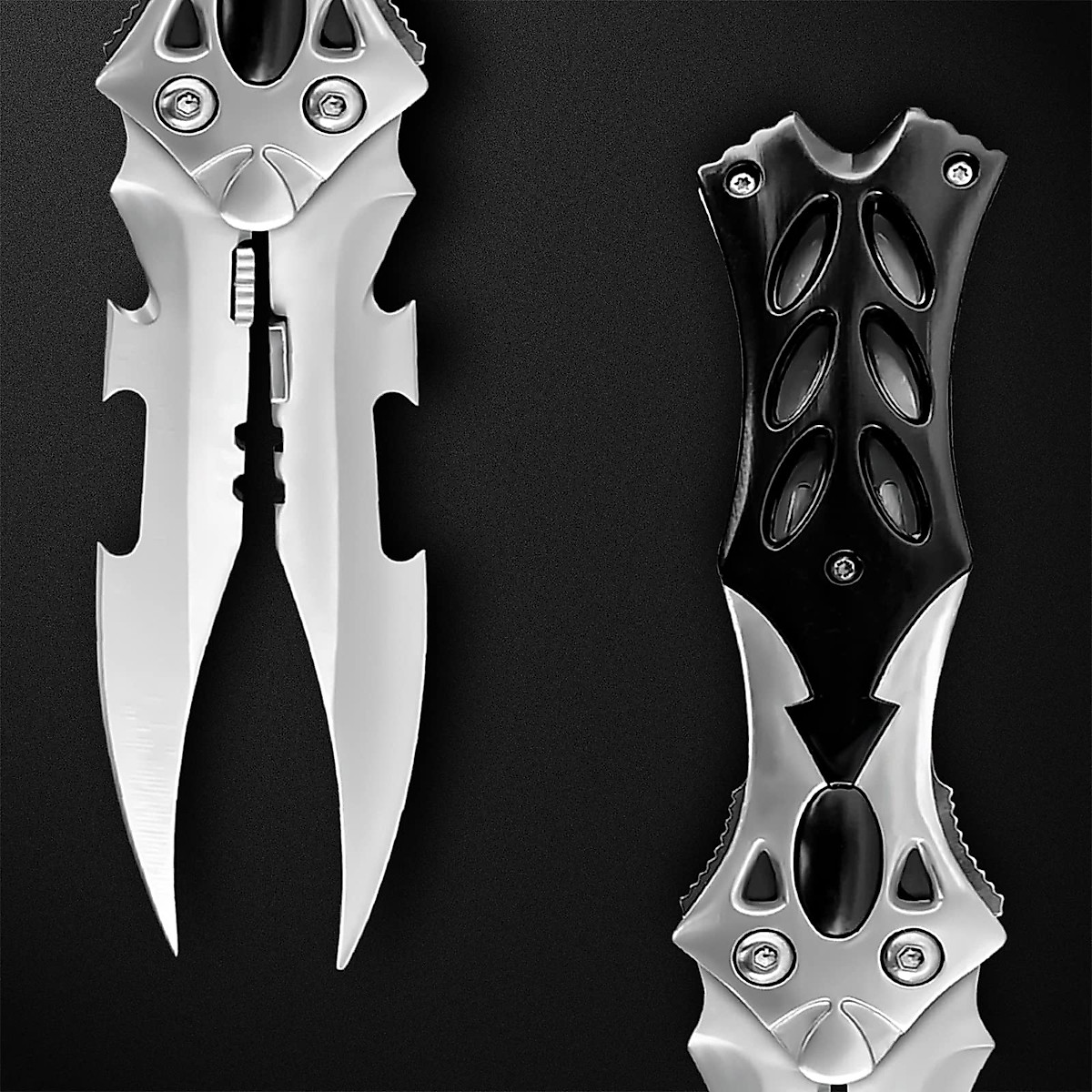 LFHC Pocket Double Blade Knife, Tactical Twin Edge Dual Blades Folding Knife, 8.5-in Outdoor Camping Multifunctional EDC Tool Fishing Hunting Knives with Clip and Liner Lock, Aluminum Handle Gifts