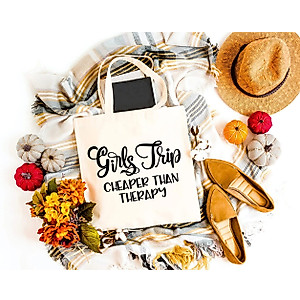 GXVUIS Girls Trip Cheaper Than Therapy Canvas Tote Bag for Women Reusable Travel Grocery Shoulder Shopping Bags Funny Gifts White