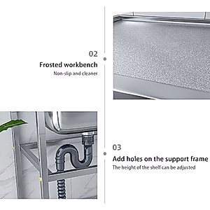 Free Standing Stainless-Steel Single Bowl Sink,Commercial Restaurant Kitchen Sink Set,Utility Kitchen Sink with Workbench, w/Faucet & Drain, for Restaurant,Garage,Laundry Room,Yard