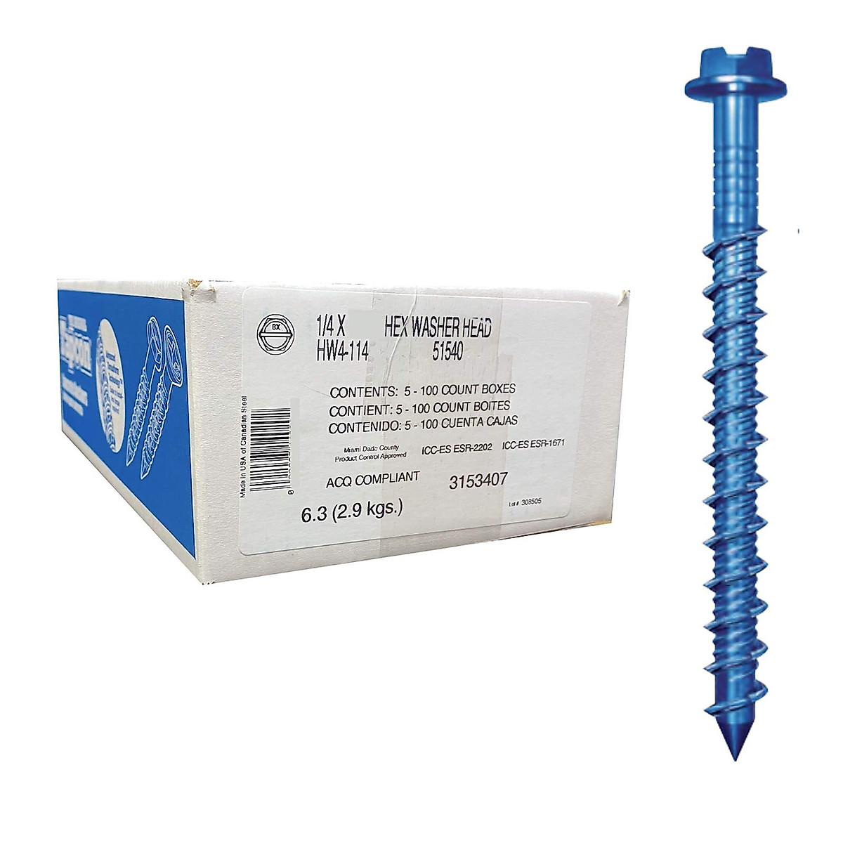 ITW RED HEAD 1/4 inch x 3-1/4 inch Tapcon,HW4-314 Hex Head Concrete Screw for Anchoring to Masonry,Block or Brick (500 per Case)