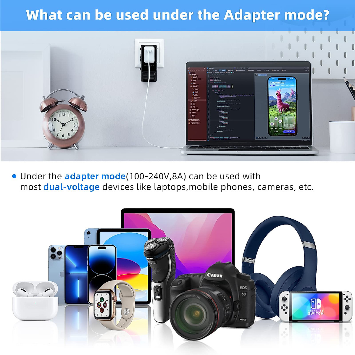 Power Converter Adapter Combo 2000W Voltage Converter 220V to 110V converters and adapters for Travel Europe Built-in with 4 Adapter Plugs US to Europe, UK, Israel, Africa Over 150 Countries FUNPRO