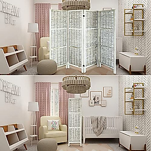 Babion 4 Panel Room Divider, Grass Willow Hand-Woven Screen, Room Dividers and Folding Privacy Screens, Modern Wall Dividers Room Bedroom Decoration, Dividers for Home Office -Grey