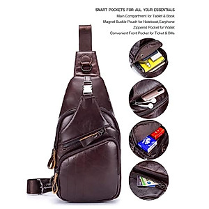 Leather Sling Bag Small Purse for Men Women Crossbady Bag Chest Bags Shoulder Backpack Cross Body Man Womens Water Resistant Vintage