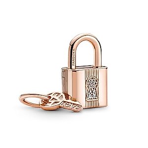 Pandora Padlock and Key Dangle Charm Bracelet Charm Moments Bracelets - Stunning Women's Jewelry - Gift for Women in Your Life - Made Rose & Cubic Zirconia
