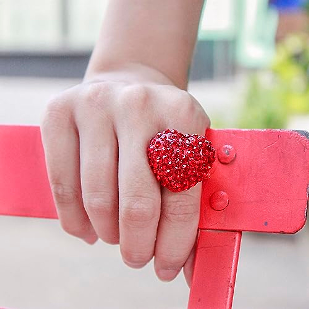 Lavencious Heart Shaped Rhinestones Stretch Rings for Women Size for 7-9(Red)