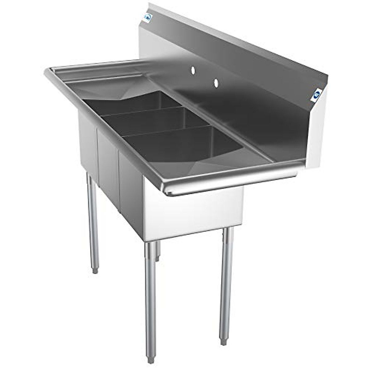 KoolMore - SC101410-12B3 3 Compartment Stainless Steel NSF Commercial Kitchen Sink with Right and Left Drainboards - Bowl Size 10" x 14" x 10", Silver