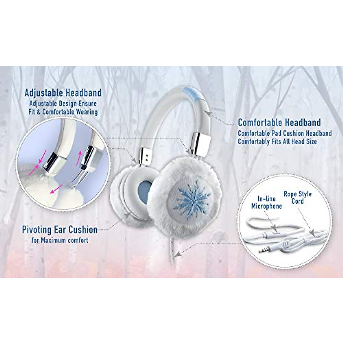 eKids M48 Disney Frozen 2 Kids Headphones Fashion with Built in Microphone, Stream Audio Playback Disney Plus, Adjustable Kids Headband Home Travel