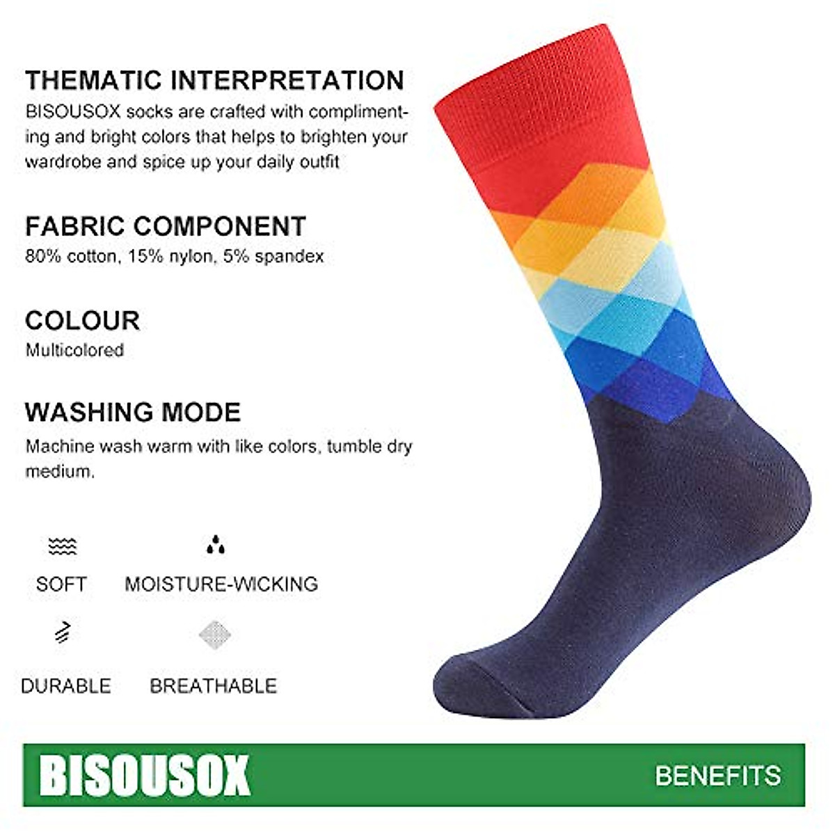 Men's Fun Dress Socks Novelty Colorful Funky Fancy Funny Patterned Crew Casual Crazy Socks for Men Father