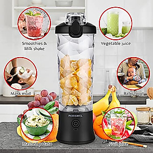 Portable Blender, Personal Size Mini Blender for Shakes and Smoothies, Personal Blender with Rechargeable USB, 20 Oz Mini Juicer Cup for Sports, Travel and Outdoors