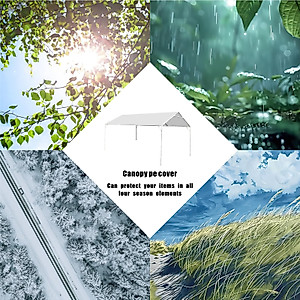 Eunika 10 x 20 Ft Carport Replacement Canopy Cover Garage Car Top Tent 180G PE Fabric Shelter Tarp Tent with 50 Ball Bungee Cords, Waterproof & UV Protected (Only Cover, Frame Not Include), White